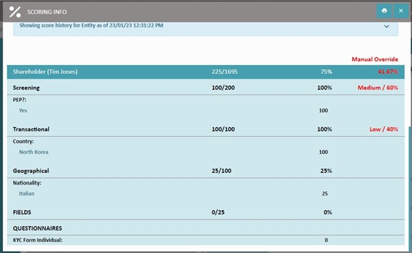 Detailed View of Manual Risk Override - compliance, due diligence, KYC ...