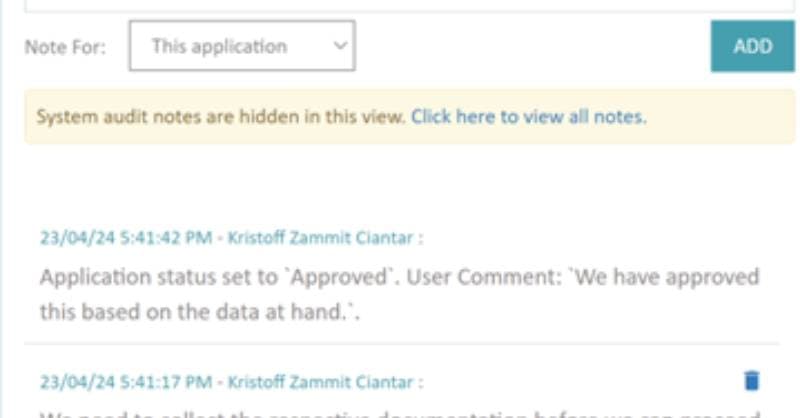 Notes module focusing on workflow actions and user comments ...